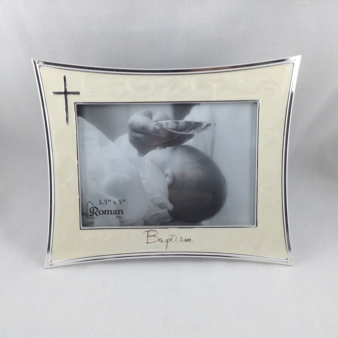 Baptism Frame Cream with Silver Cross | Church Stores