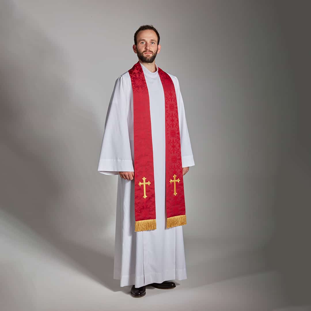 Stole Ely Brocade with Fleury Latin Cross and Fringe - 4 colour options ...