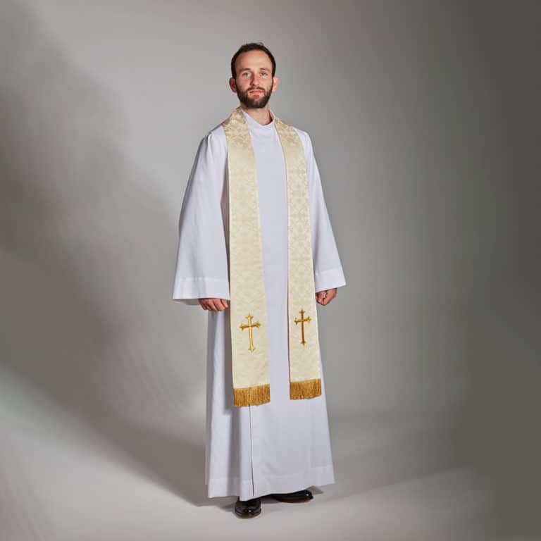 Stole Ely Brocade with Fleury Latin Cross and Fringe - 4 colour options ...