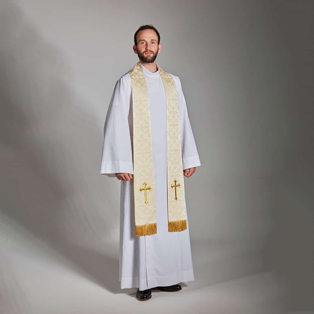 Stole Ely Brocade with Fleury Latin Cross and Fringe - 4 colour options ...