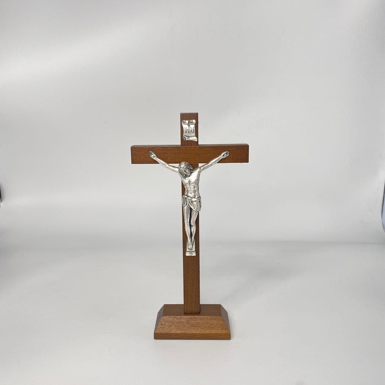 Standing Crucifix Italian Walnut with Silver Corpus | Church Stores