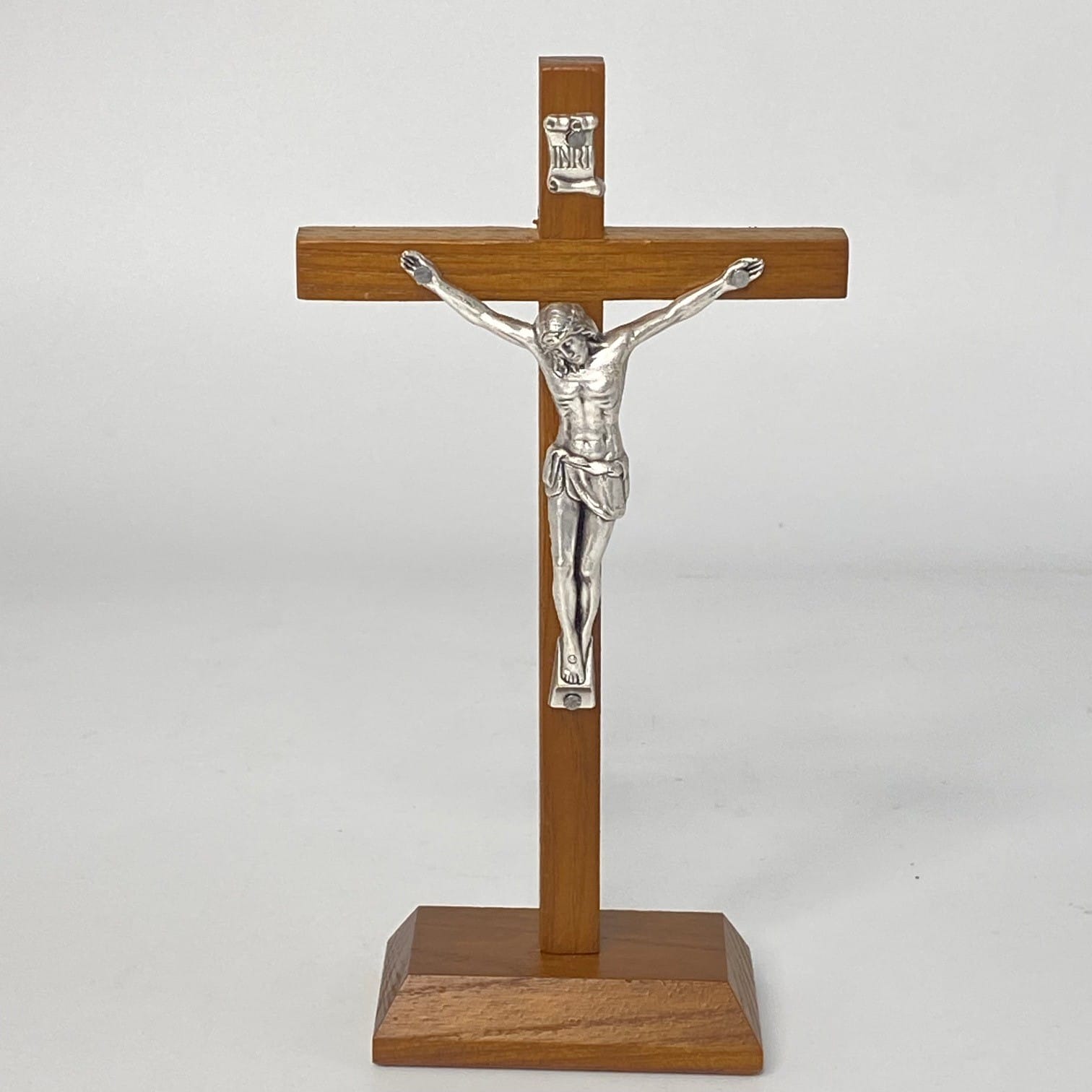Standing Crucifix Italian Walnut with Silver Corpus | Church Stores