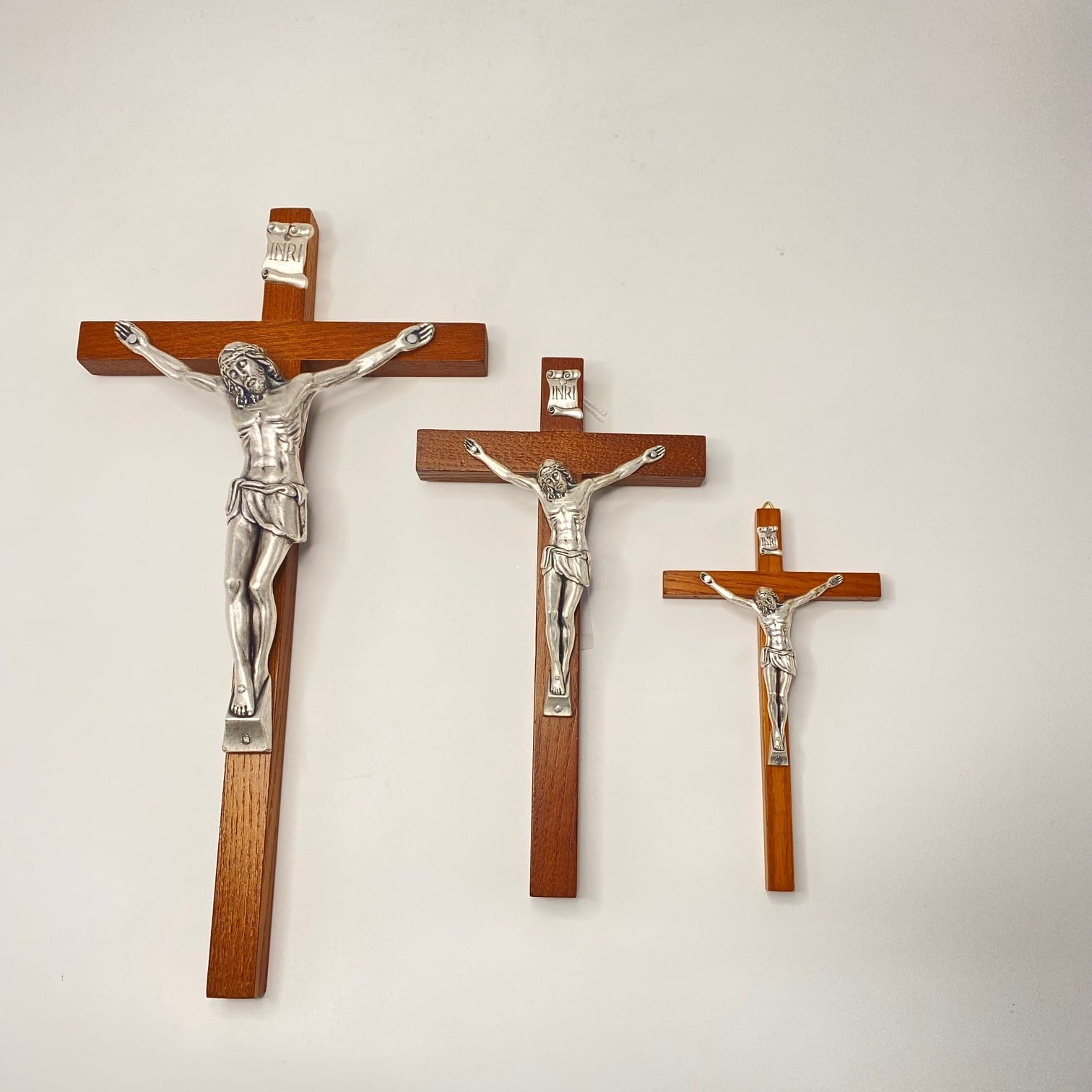 Wall Crucifix Walnut With Silver Corpus | Church Stores