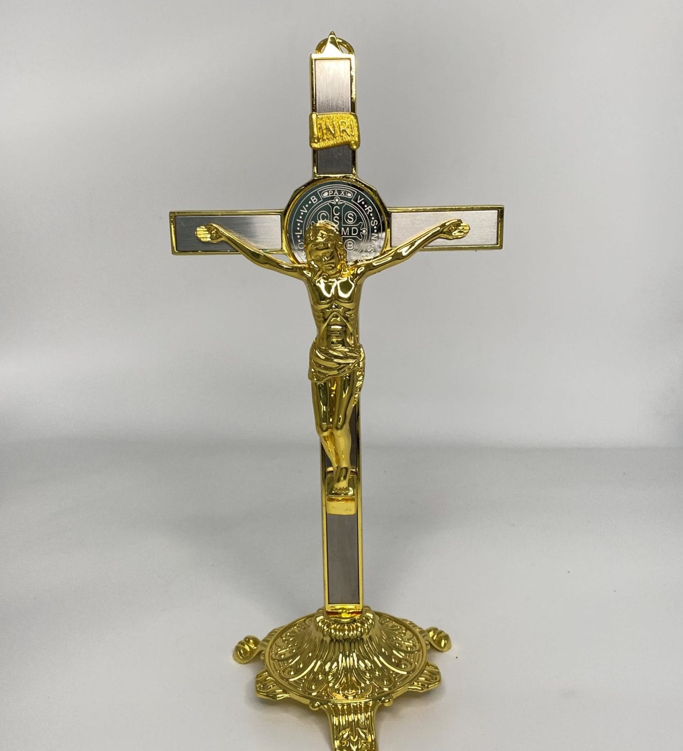 Benedictine Crucifix Standing- Gold Look | Church Stores